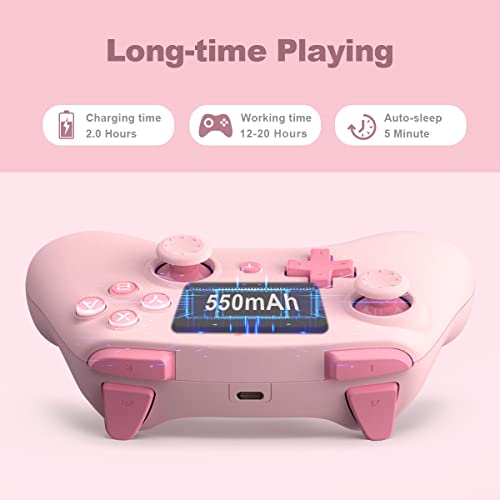 PXN Wireless Switch Controller for Nintendo Switch/Switch Lite/OLED, Support iOS(16 Version Only) Switch Pro Controller with Turbo, Wake-up, NFC, Motion, Vibration Wireless Switch Controller-Pink