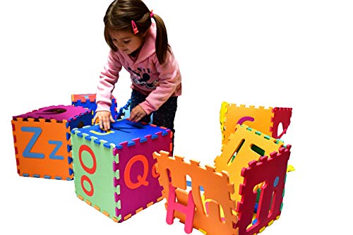 KC Cubs Soft & Safe Non-Toxic Children’s Interlocking Multicolor Exercise Puzzle Educational ABC Alphabet EVA Play Foam Mat for Kid’s Floor & Baby Nursery Room, 36 Tiles, 9 Colors, 54 Borders (EVA003)