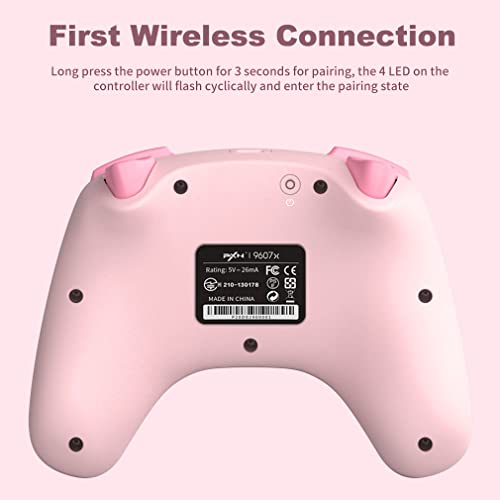 PXN Wireless Switch Controller for Nintendo Switch/Switch Lite/OLED, Support iOS(16 Version Only) Switch Pro Controller with Turbo, Wake-up, NFC, Motion, Vibration Wireless Switch Controller-Pink