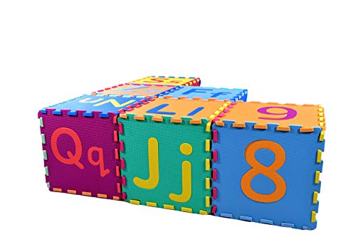 KC Cubs Soft & Safe Non-Toxic Children’s Interlocking Multicolor Exercise Puzzle Educational ABC Alphabet EVA Play Foam Mat for Kid’s Floor & Baby Nursery Room, 36 Tiles, 9 Colors, 54 Borders (EVA003)