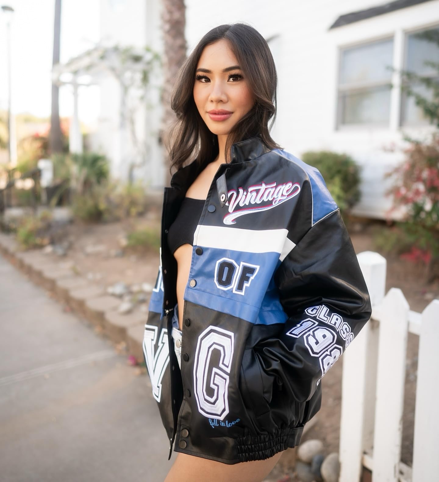 Aelfric Eden VG Detachable PU Racing Jacket Mens Letter Print Varsity Jackets with Reflective Lines
