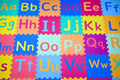 KC Cubs Soft & Safe Non-Toxic Children’s Interlocking Multicolor Exercise Puzzle Educational ABC Alphabet EVA Play Foam Mat for Kid’s Floor & Baby Nursery Room, 36 Tiles, 9 Colors, 54 Borders (EVA003)