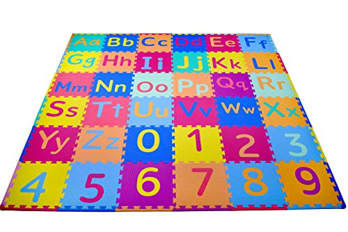 KC Cubs Soft & Safe Non-Toxic Children’s Interlocking Multicolor Exercise Puzzle Educational ABC Alphabet EVA Play Foam Mat for Kid’s Floor & Baby Nursery Room, 36 Tiles, 9 Colors, 54 Borders (EVA003)
