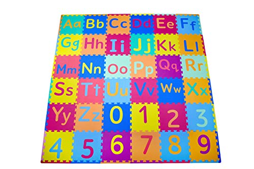 KC Cubs Soft & Safe Non-Toxic Children’s Interlocking Multicolor Exercise Puzzle Educational ABC Alphabet EVA Play Foam Mat for Kid’s Floor & Baby Nursery Room, 36 Tiles, 9 Colors, 54 Borders (EVA003)