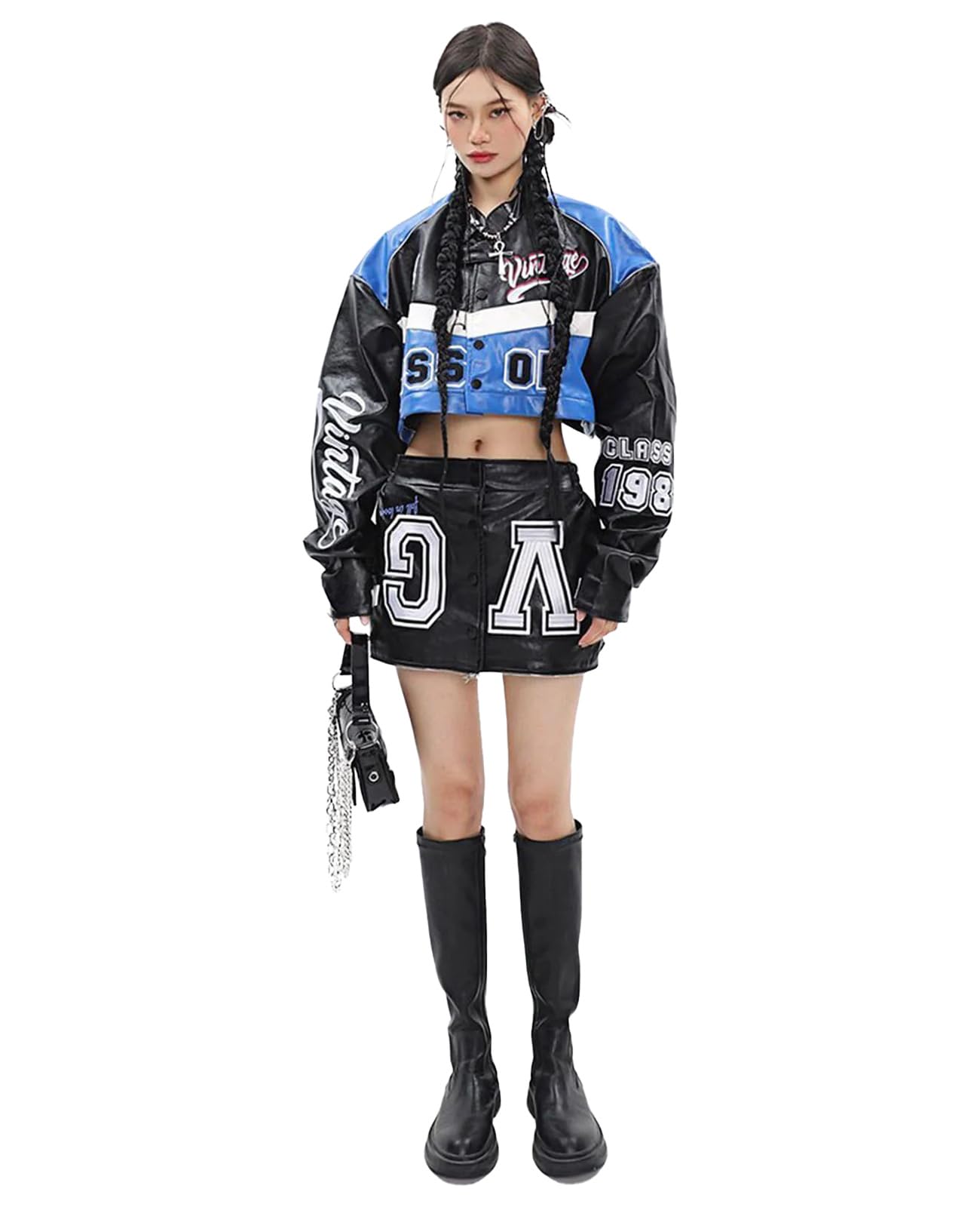 Aelfric Eden VG Detachable PU Racing Jacket Mens Letter Print Varsity Jackets with Reflective Lines