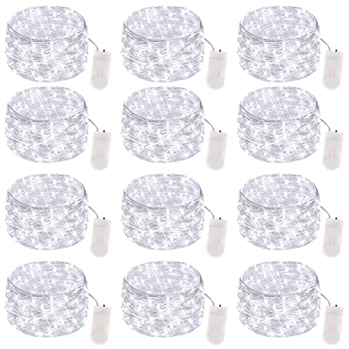 ACVCY 12 Pack Fairy Lights Battery Operated,7 ft 20 LED Waterproof Silver Wire Fairy Lights,Battery Operated String Lights,Fairy Lights for Bedroom,Wedding,Christmas Decor（White）