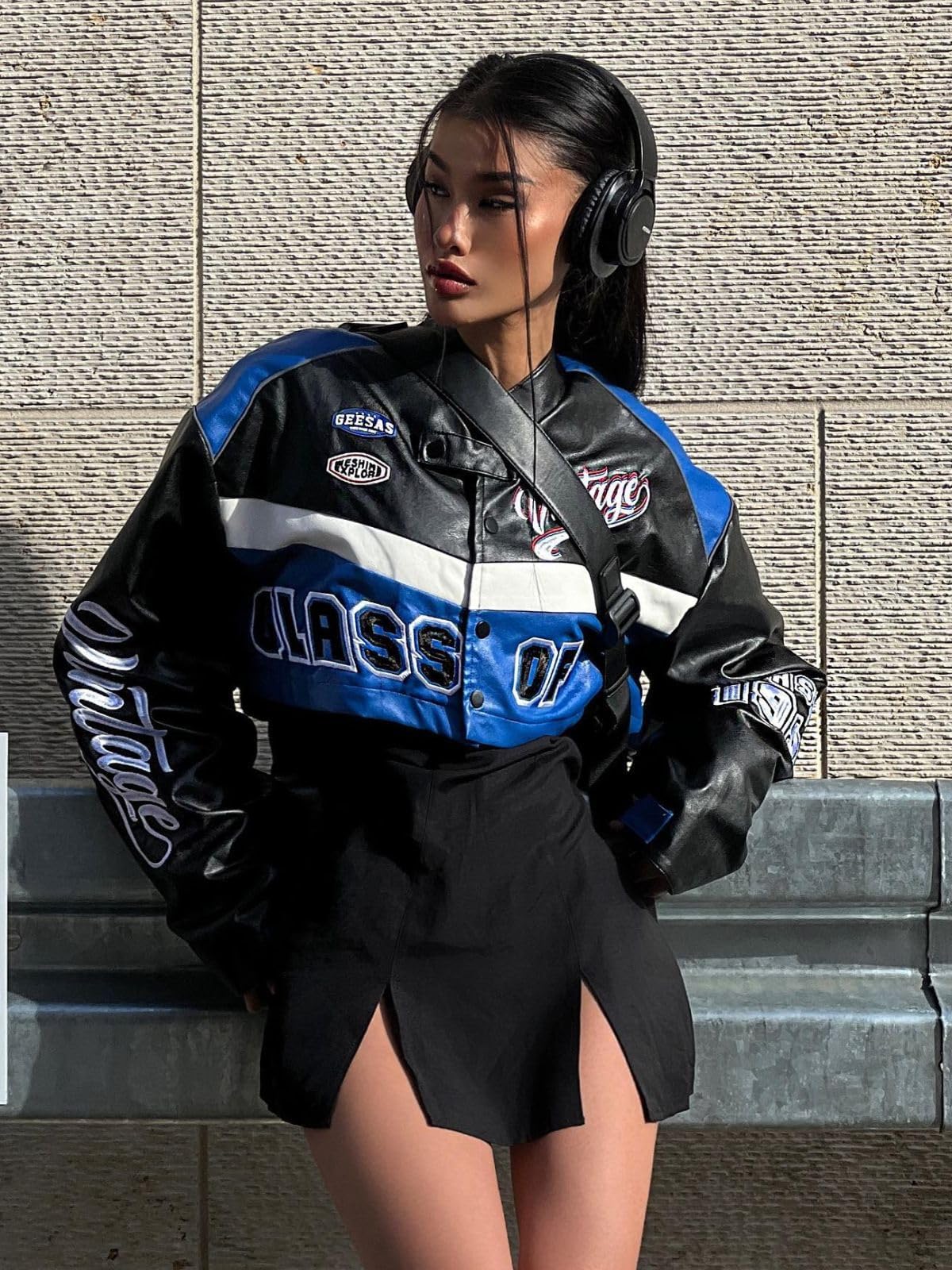 Aelfric Eden VG Detachable PU Racing Jacket Mens Letter Print Varsity Jackets with Reflective Lines