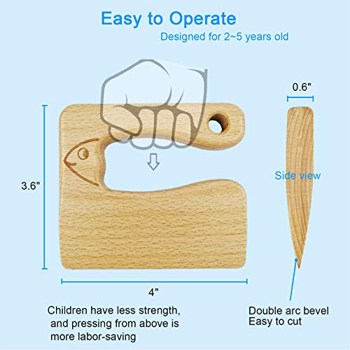 LUOLAO Wooden Kids Knife for Cooking and Safe Cutting Veggies Fruits, Cute Fish Shape Kids Kitchen Tools, 2-5 Years Old Applicable