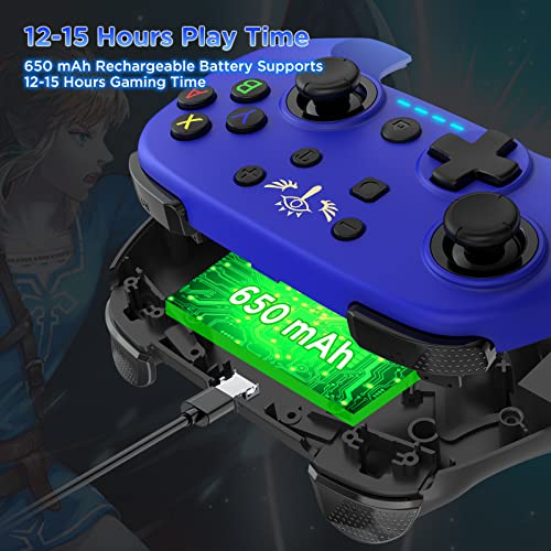 Wireless Pro Controller for Nintendo Switch/Switch OLED/Switch Lite, Switch Controller, Wireless Gamepad for the Zelda ,Turbo & Auto Function, Back Mapping ,Rechargeable 650mAh Battery, Long Playing Time (Blue)