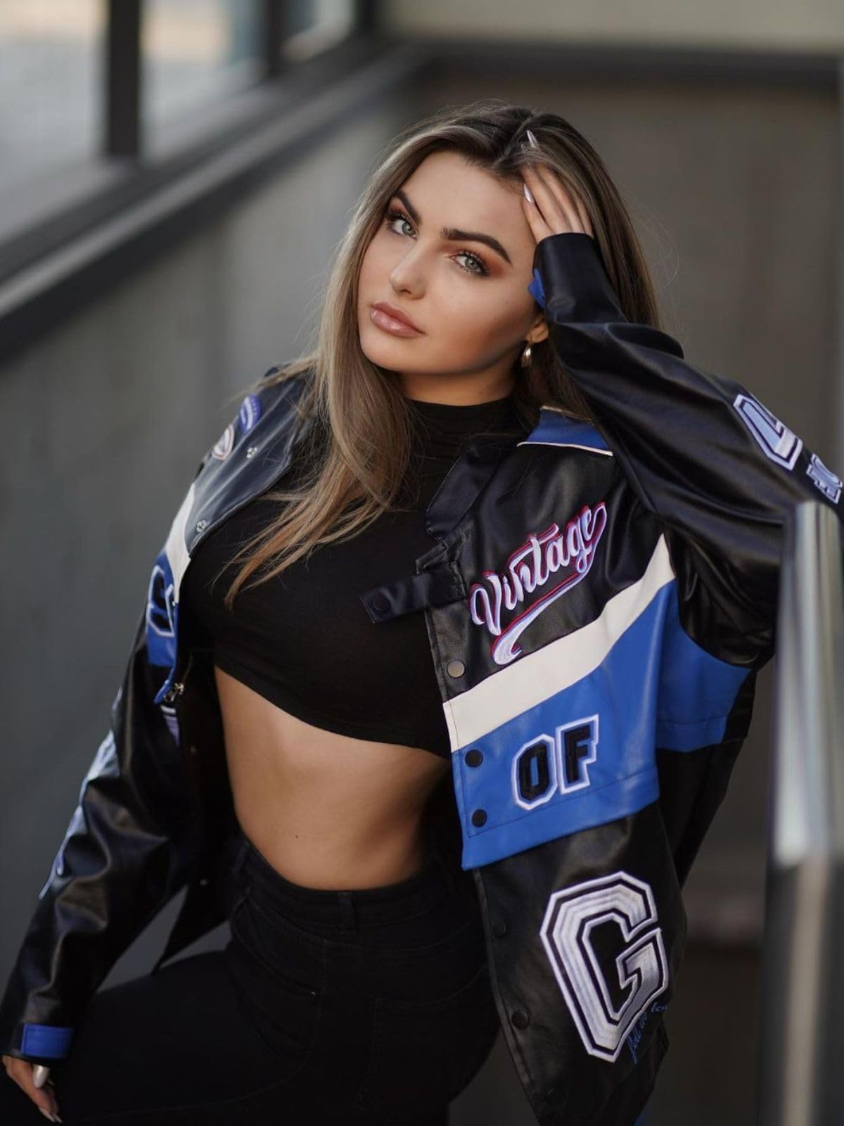 Aelfric Eden VG Detachable PU Racing Jacket Mens Letter Print Varsity Jackets with Reflective Lines