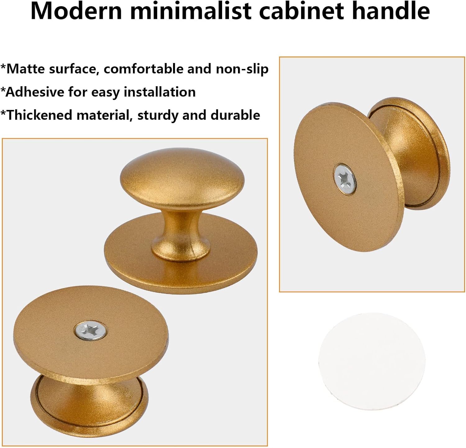 MOROBOR Adhesive Cabinet Knobs, 4pcs Self-Stick Instant Kitchen Cabinet Knobs Drawer Pulls Stainless Steel Drawer Knobs for Windows, Wardrobes, Cabinets, Drawers (Matter Gold)