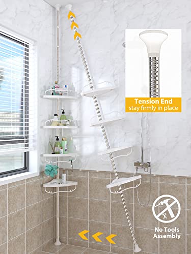 Corner Shower Caddy with Tension Pole and Rustproof Shelves