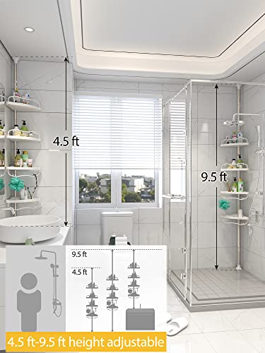 Corner Shower Caddy with Tension Pole and Rustproof Shelves