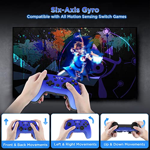 Wireless Pro Controller for Nintendo Switch/Switch OLED/Switch Lite, Switch Controller, Wireless Gamepad for the Zelda ,Turbo & Auto Function, Back Mapping ,Rechargeable 650mAh Battery, Long Playing Time (Blue)