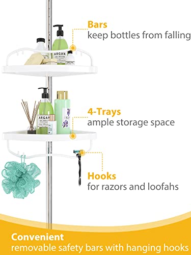 Corner Shower Caddy with Tension Pole and Rustproof Shelves