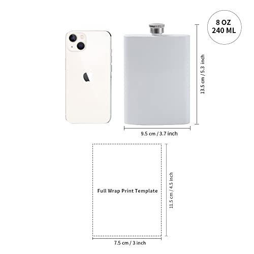 PYD Life Sublimation Stainless Steel Hip Flask Blanks White 8 OZ for Liquor,Leakproof Drinking Camping Pocket Wine Flask,Christmas Birthday Gifts 4 Pack