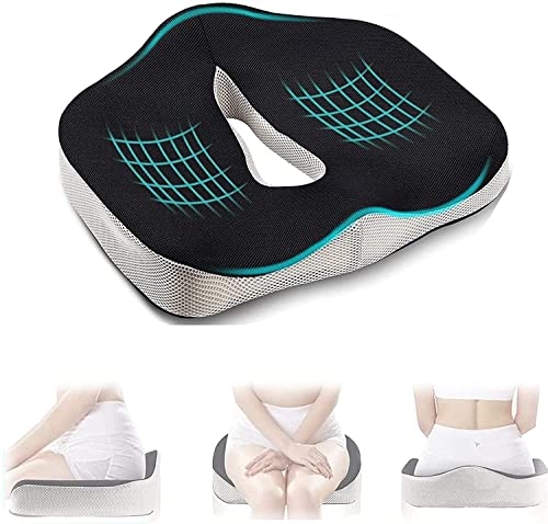 SMSOM Ergonomic Memory Foam Seat Cushion, Office Soft Seat Cushion, Washable Cover, Comfortable Coccyx Cushion for Home Office Chair Pad, Car Seat, Wheelchair (Black)