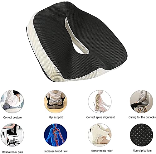 SMSOM Ergonomic Memory Foam Seat Cushion, Office Soft Seat Cushion, Washable Cover, Comfortable Coccyx Cushion for Home Office Chair Pad, Car Seat, Wheelchair (Black)