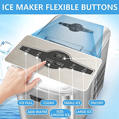 KUMIO Stainless Steel Ice Makers Countertop, 33 Lbs in 24 Hrs, 10 Bullet Ice Ready in 6-8 Mins, Automatic Self-Cleaning, 2 Sizes of Bullet Ice for Home Kitchen Office Bar Party