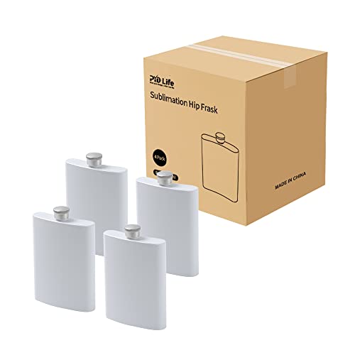 PYD Life Sublimation Stainless Steel Hip Flask Blanks White 8 OZ for Liquor,Leakproof Drinking Camping Pocket Wine Flask,Christmas Birthday Gifts 4 Pack
