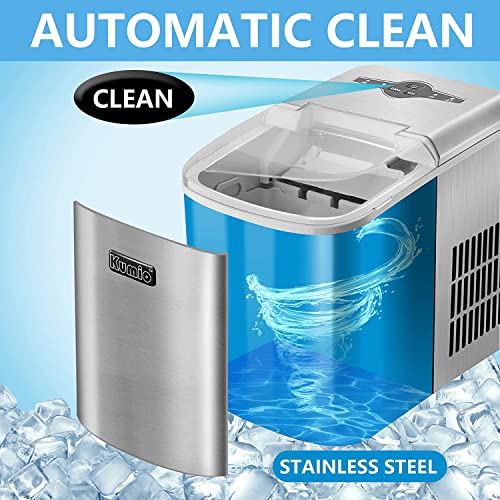 KUMIO Stainless Steel Ice Makers Countertop, 33 Lbs in 24 Hrs, 10 Bullet Ice Ready in 6-8 Mins, Automatic Self-Cleaning, 2 Sizes of Bullet Ice for Home Kitchen Office Bar Party