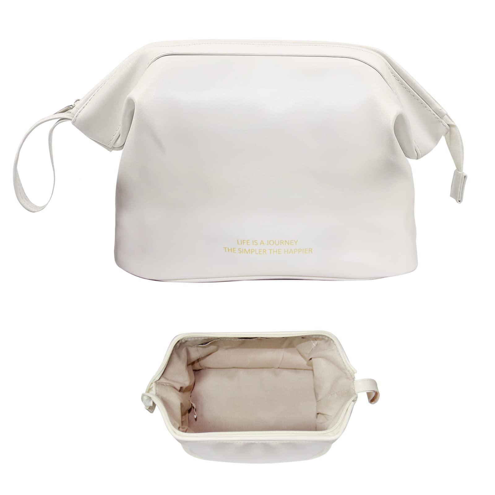 Simbuy Makeup Bag for Women, Zipper Pouch Travel Cosmetic Bag, Large Vegan Leather Make Up Bag Waterproof Toiletry Bag Organizer Gifts.White