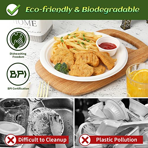 Coolego Paper Plates 125-Pack, 100% Compostable Paper Plates Bulk, Eco-friendly Sugarcane Fiber Paper Plates Heavy Duty with Biodegradable Packaging for Party, Daily