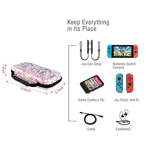 Lokigo Nintendo Switch Case / Nintendo Switch Case OLED Model, Protective Travel Switch Carry Case for Girls Women with 16 Games Cartridges for Console Joy-Con & Accessories, Mermaid