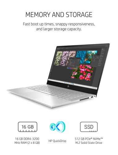 HP Envy 15 Laptop, NVIDIA GeForce RTX 3050, 11th Gen Intel Core i7-11800H, 16 GB RAM, 512 GB SSD, 1080p Touchscreen, Windows 11, Advanced Cooling System, Webcam w/Camera Shutter (15-ep1010nr, 2021)