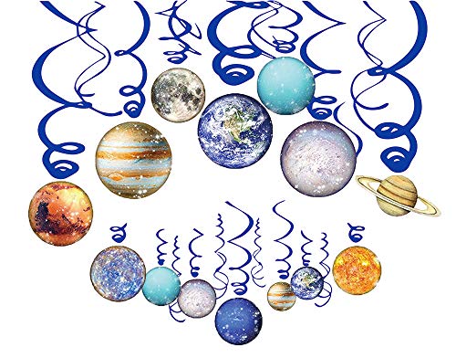 HADEEONG Space Hanging Decor, Solar System Hanging Swirl Party Supplies Space Happy Birthday Banner for Boys Girls Kids Space Themed Planets Birthday Party Favor Supplies 30PCS
