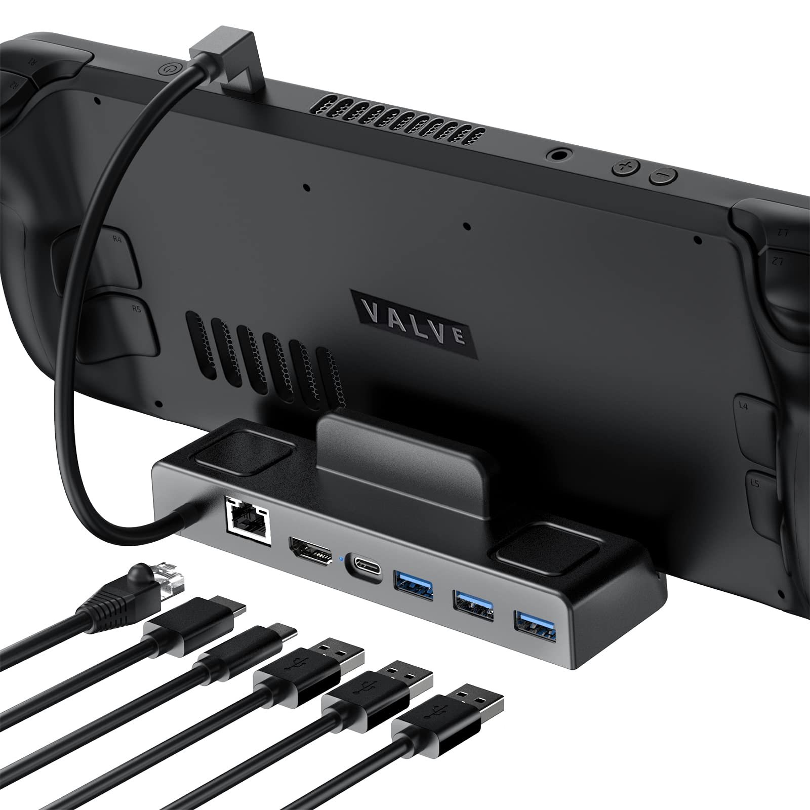 ANNAPRO Docking Station for Steam Deck/Steam Deck OLED & ROG Ally, 6-in-1 Dock with HDMI 2.0 4K@60Hz, Gigabit Ethernet, 3 x USB-A 3.0 and PD3.0 100W USB-C Full Speed Charging Port