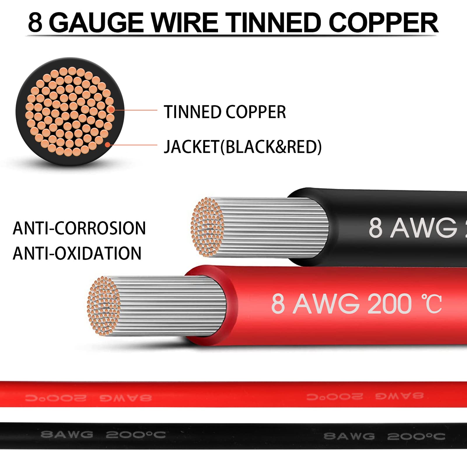 Trolling Motor Battery Cable Extension Wire Kit-6 Feet 8 Gauge Wire for Extending Battery Cable to Trolling Motor,Fits Marine Fishing Boat