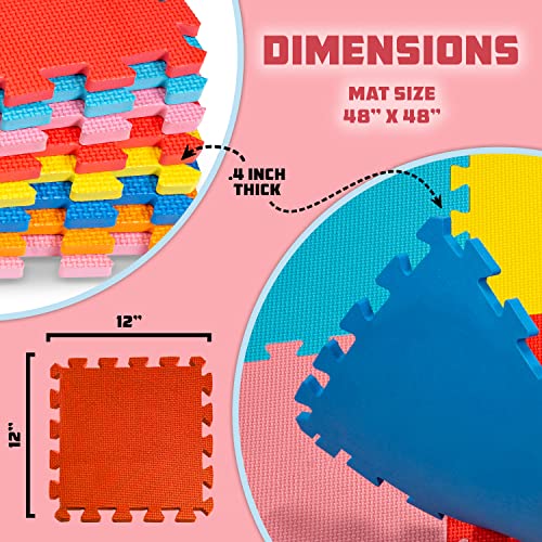 ToyVelt Foam Play Mat for Baby Kids Interlocking Foam Puzzle Floor Mats β EVA Non Toxic for Crawling, Exercise, Playroom, Play Area, Baby Nursery - 16 Tiles, Solid Colors