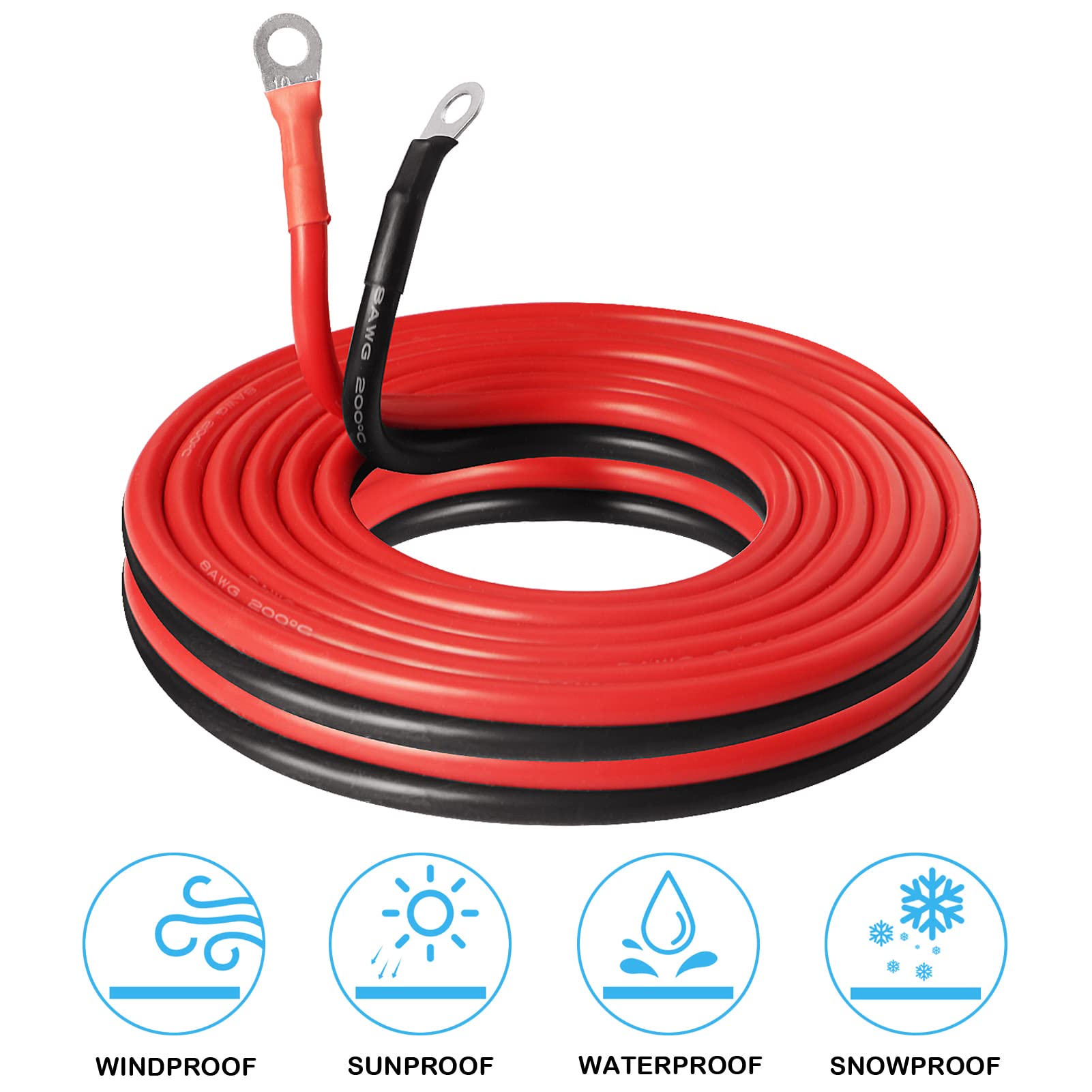 Trolling Motor Battery Cable Extension Wire Kit-6 Feet 8 Gauge Wire for Extending Battery Cable to Trolling Motor,Fits Marine Fishing Boat