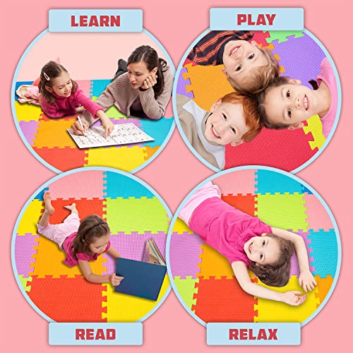 ToyVelt Foam Play Mat for Baby Kids Interlocking Foam Puzzle Floor Mats β EVA Non Toxic for Crawling, Exercise, Playroom, Play Area, Baby Nursery - 16 Tiles, Solid Colors