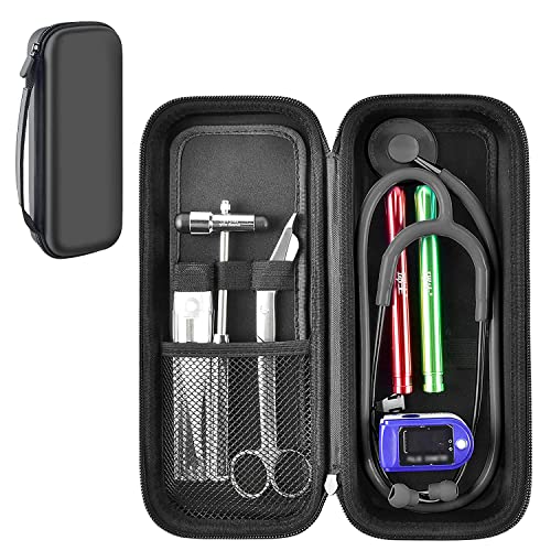 Stethoscope Case Compatible with 3M Littmann Classic III Monitoring/Lightweight II S.E/Cardiology IV Diagnostic/MDF Acoustica Stethoscopes, Extra Pocket for Doctor & Nurse Accessories (Black)