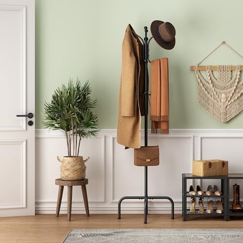Hoctieon Coat Rack Freestanding, Entryway Coat Rack With 12 Hooks, Coat Hanger Stand, Floor Standing Metal Coat Tree,Coat Rack Stand, Heavy Duty Coat Rack, Coat Tree Freestanding, Black