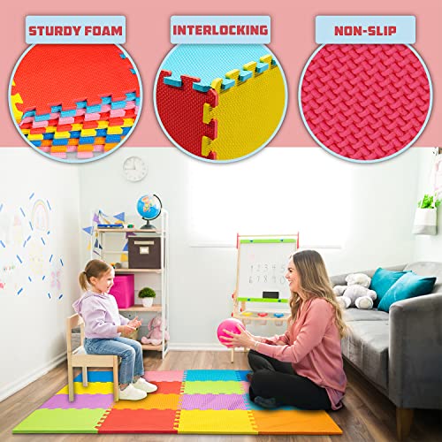 ToyVelt Foam Play Mat for Baby Kids Interlocking Foam Puzzle Floor Mats β EVA Non Toxic for Crawling, Exercise, Playroom, Play Area, Baby Nursery - 16 Tiles, Solid Colors