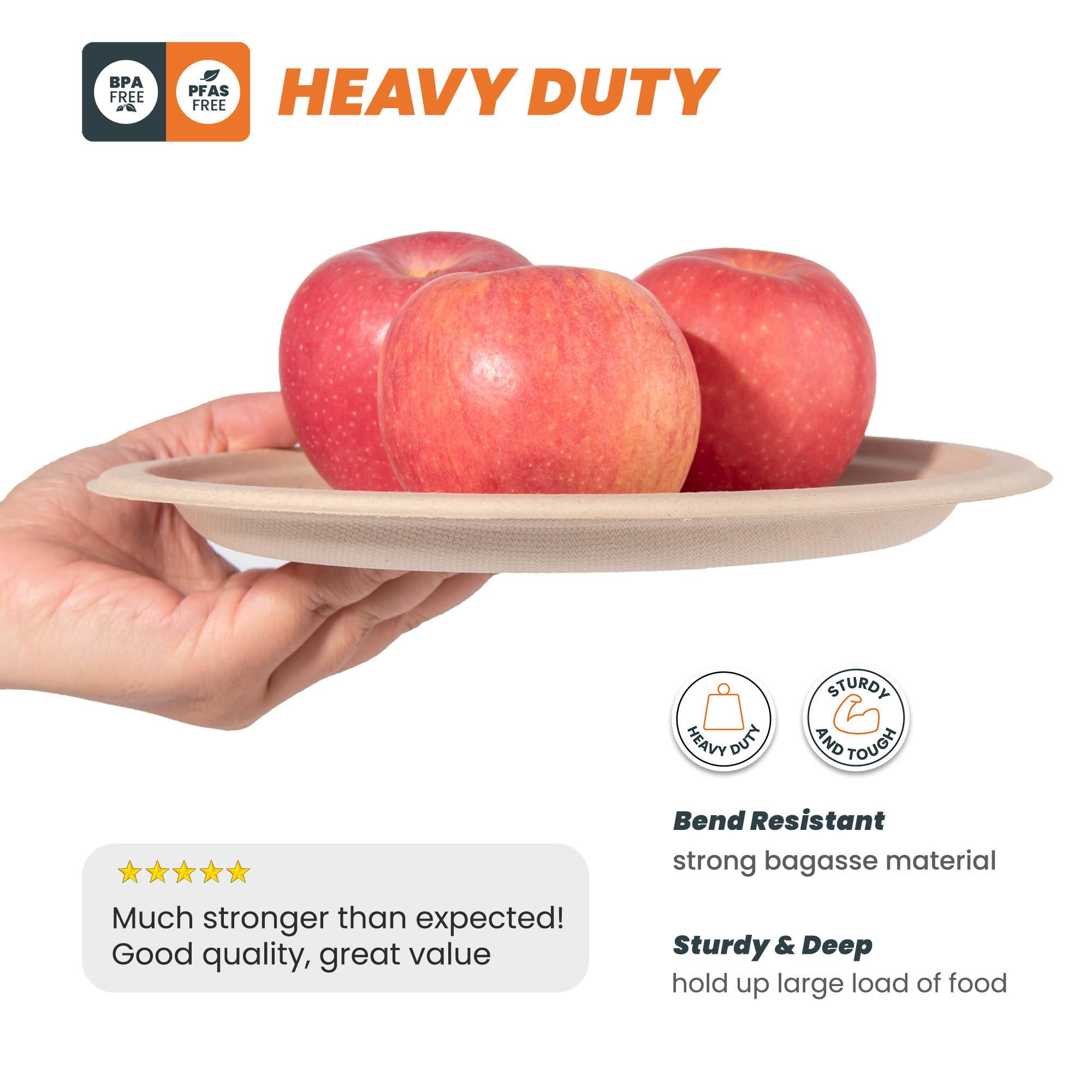 hooray mida 100% Compostable Plates, Disposable Paper Plates 125-Count - Heavy Duty, Biodegradable Plates Made of Bagasse - Eco Friendly and Sustainable (Natural, 7 inch)