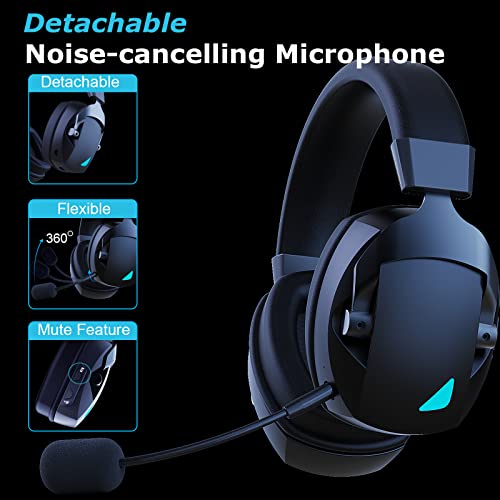 Acinaci Wireless Gaming Headset with Detachable Noise Cancelling Microphone, 2.4G Bluetooth - USB - 3.5mm Wired Jack 3 Modes Wireless Gaming Headphones for PC, PS4, PS5, Mac, Switch, Phone, Tablet
