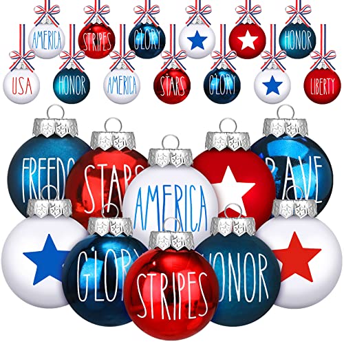 24 Pcs 4th of July Ball Ornaments Patriotic Decorations for Tree Plastic Independence Day Ball Decorations Red Blue White Ornaments Holiday Memorial Day Decor for Home Decor (Elegant Style)