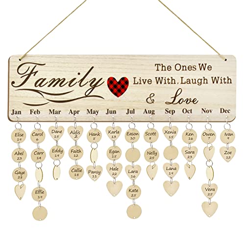 Wooden Family Birthday Reminder Calendar Board with 100 Wooden Tags,Gifts for Mom Grandma,Mothers Day Gifts,DIY Christmas Valentines Day Gifts,Wall Hanging Anniversary Reminder Signs for Home Décor