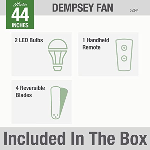 Hunter Fan Dempsey Low Profile Indoor Ceiling Fan with LED Light and Remote Control, Metal, Fresh White, 44 Inch