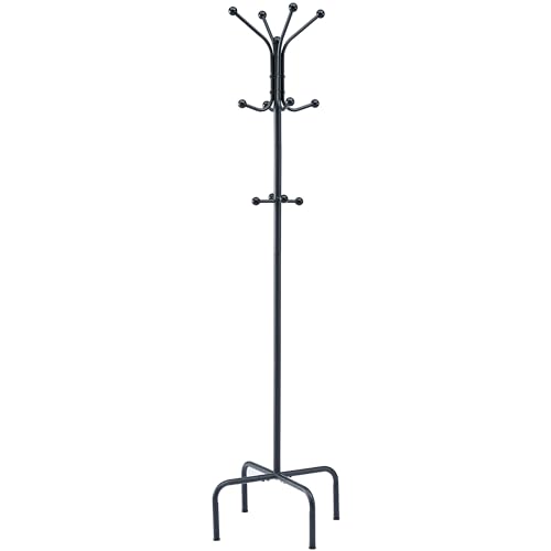 Hoctieon Coat Rack Freestanding, Entryway Coat Rack With 12 Hooks, Coat Hanger Stand, Floor Standing Metal Coat Tree,Coat Rack Stand, Heavy Duty Coat Rack, Coat Tree Freestanding, Black