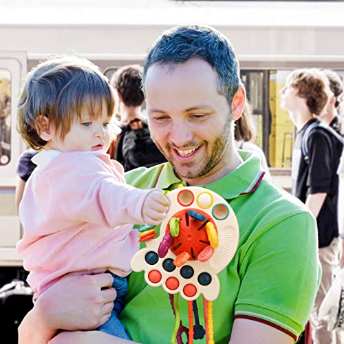 Tiyol Montessori Toys for 1+ Year Old, Food Grade Silicone Pull String Activitys, Developmental Pulling Teething Baby Sensory Toy, Fun Car Seat Airplane Travel Toddler Boy &Girl Infant Birthday Gifts