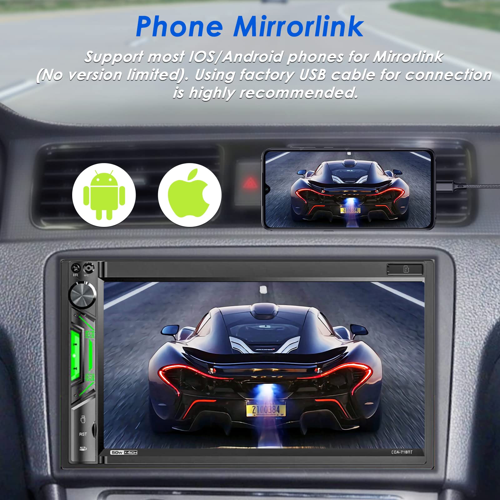 Double Din Bluetooth Car Stereo: 7 Inch LCD Touchscreen Car Audio Receiver - Mirrorlink MP5 Car Radio with AM FM RBDS Backup Camera USB SD AUX Subwoofer Phone Charge