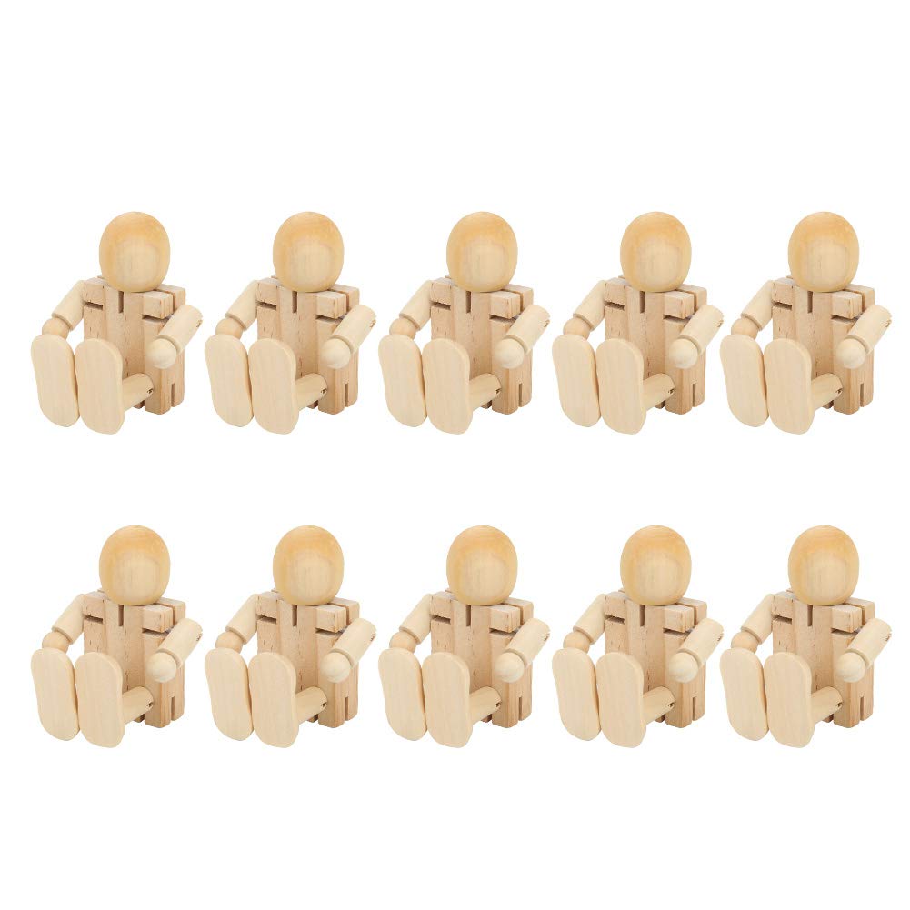 Natudeco 10PCS Toy People Set Unfinished Wood Toys Wooden Craft People Figures Unfinished Wooden Figures Kit Joint Adjustables Robot Paintable Childrens Early Learning Doll Toy Home Decoration