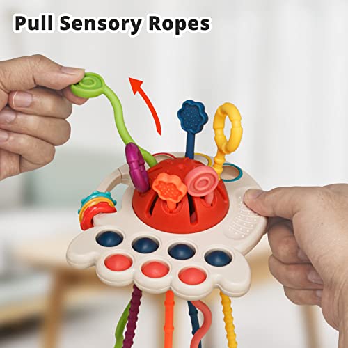 Tiyol Montessori Toys for 1+ Year Old, Food Grade Silicone Pull String Activitys, Developmental Pulling Teething Baby Sensory Toy, Fun Car Seat Airplane Travel Toddler Boy &Girl Infant Birthday Gifts
