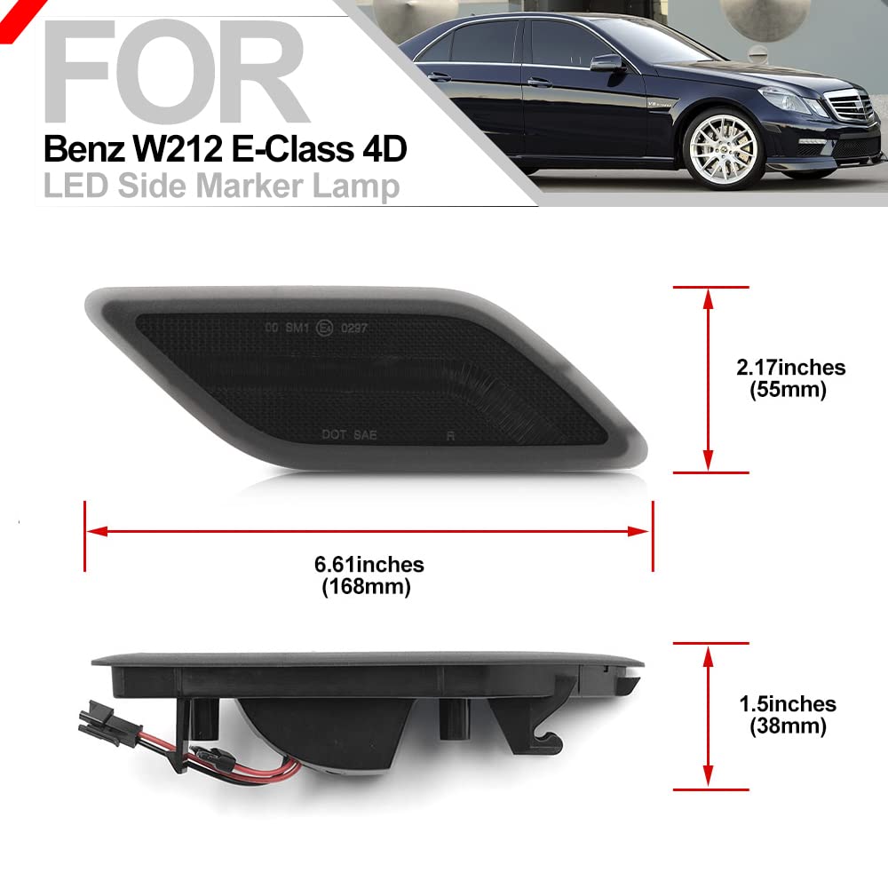 nsautolighting LED White Side Marker Lights Side Indicator Lamps for 2010-2013 Be'nz W212 E-Class 4D Sedan Wagons Smoked Lens White LED Front Bumper Side Marker Light Replace OEM Sidemarker Lamps