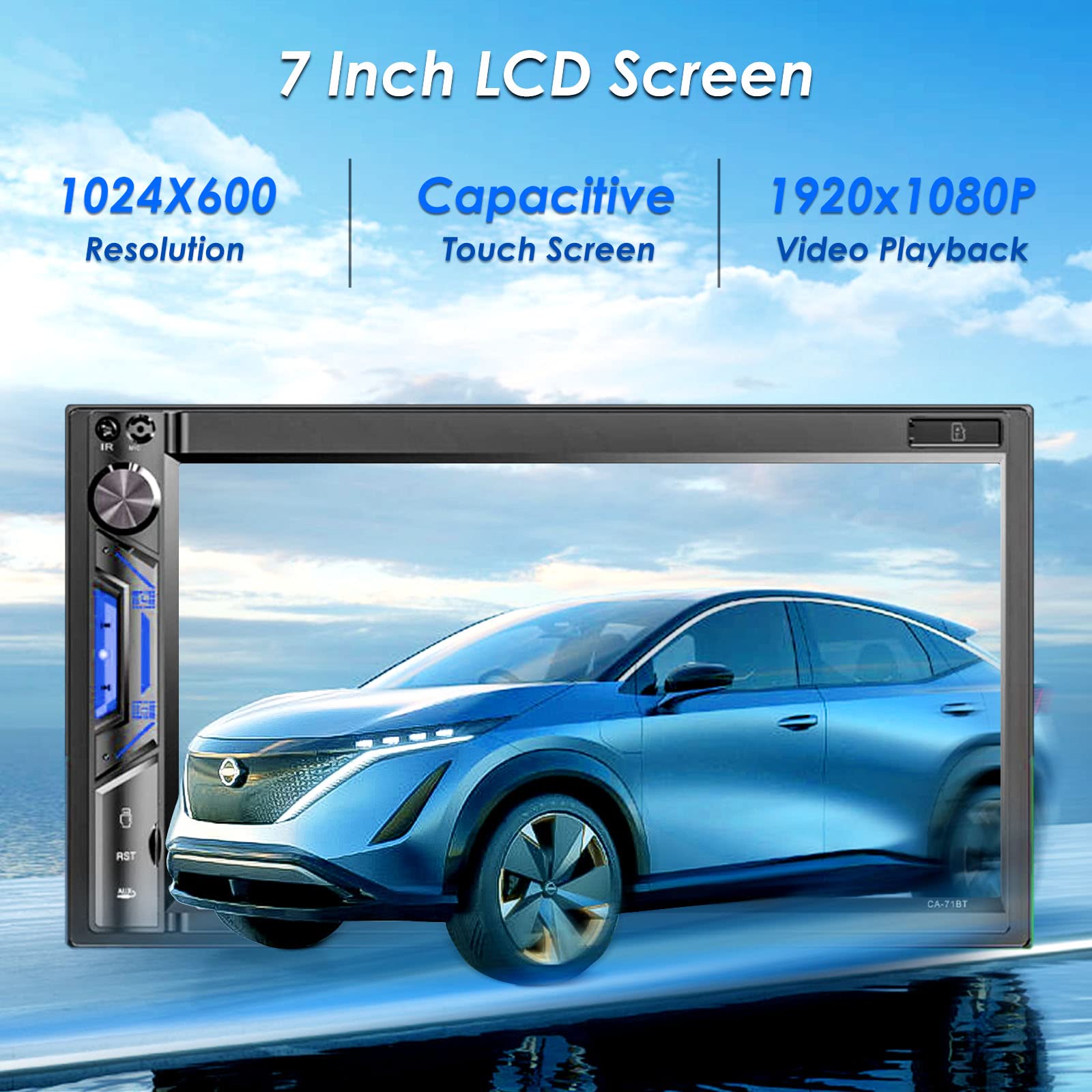 Double Din Bluetooth Car Stereo: 7 Inch LCD Touchscreen Car Audio Receiver - Mirrorlink MP5 Car Radio with AM FM RBDS Backup Camera USB SD AUX Subwoofer Phone Charge
